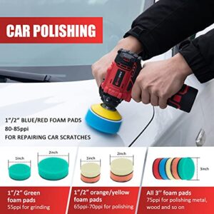 TOOLSPACE 12V Cordless Buffer Polisher, 3" Mini Car Detailing Buffer & Sander Machine Kit with 2 Li-Ion Batteries, 46pcs Variable Speed Trigger for Auto/DIY Polishing/Sanding/Waxing