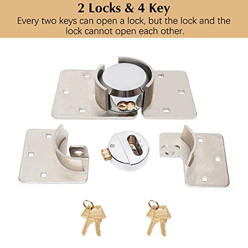 BJTDLLX 2pcs Van Door Lock & Hasp Set, Hidden Shackle Garage Shed Door Master Lock Security Padlock, Heavy Duty Steel Trailer Door Lock Cargo Van Lock Hasp Padlock Kit 73mm with 2Locks and 4Keys