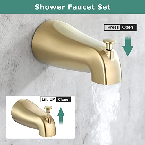 PARLOS Shower System, Brushed Gold Shower Faucet Set with Tub Spout(Valve Included), 5-Setting Mode Shower Head and Tub Spout with Diverter, Multi-Function Wall Mounted Shower Bathtub Combo, 1436908