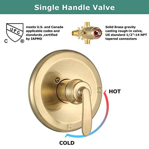 PARLOS Shower System, Brushed Gold Shower Faucet Set with Tub Spout(Valve Included), 5-Setting Mode Shower Head and Tub Spout with Diverter, Multi-Function Wall Mounted Shower Bathtub Combo, 1436908