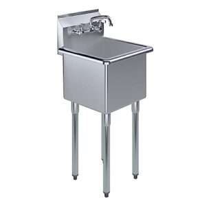 stainless steel prep & utility sink with faucet | 304 stainless steel | nsf | inner bowl size:15" x 15" | overall size: 18.5" x 18" | restaurant, kitchen, laundry, garage