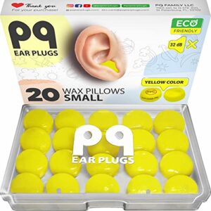 pq soft silicone ear plugs - 20 waterproof earplugs for swimming and sleeping kids, swim ear plugs for adults small ears, noise reduction ear protection, sound blocking level 32 db (20 pillows) yellow