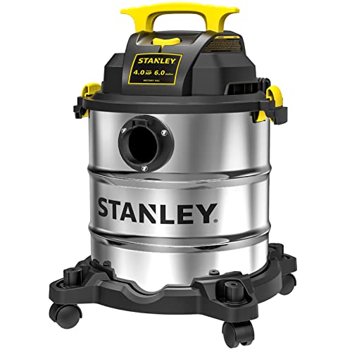 Stanley 6 Gallon Wet Dry Vacuum, 4 Peak HP Stainless Steel 3 in 1 Shop Vacuum with Blower, Multifunctional Vacuum Cleaner for Home, Jobsite, Garage, Basement, Model: SL18116