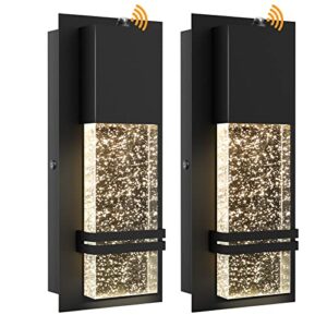 partphoner led dusk to dawn outdoor light fixture exterior wall sconces porch light 2 pack outside wall lights with crystal bubble glass 12w lumen 3000k for doorway garden hallway patio living room