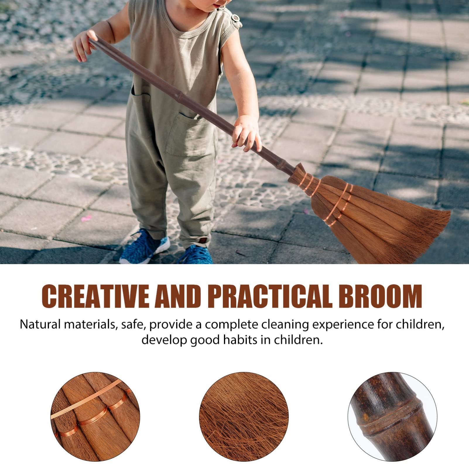 Kids Broom Toy Natural Straw Broom Wooden Handle Broom for Indoor Outdoor Daily Floors Cleaning Tool