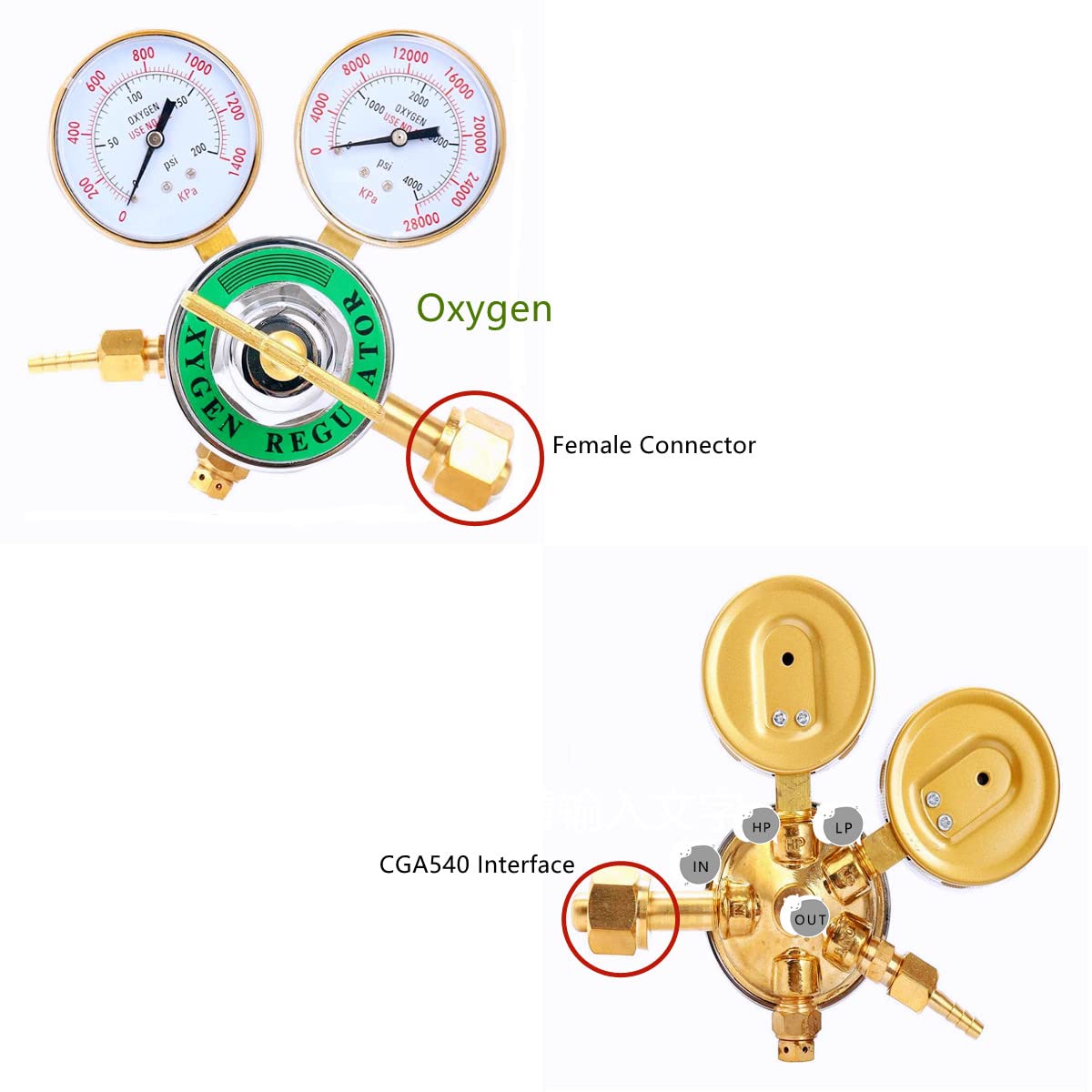 Baotkere Oxygen Regulator Welding Gas Gauges Full Brass Heavy Duty Large Tank Cutting Torch Kit Outlet 0-200PSI Inlet 0-4000PSI CGA 540 (Oxygen Regulator)