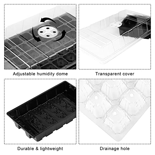 ELCOHO 6 Pack Seed Starter Tray Kit 40 Cells Seedling Trays with Humidity Dome and Base Mini Propagator Plant Nursery Pots Total 240 Cells for Greenhouse Plants Growing, Black