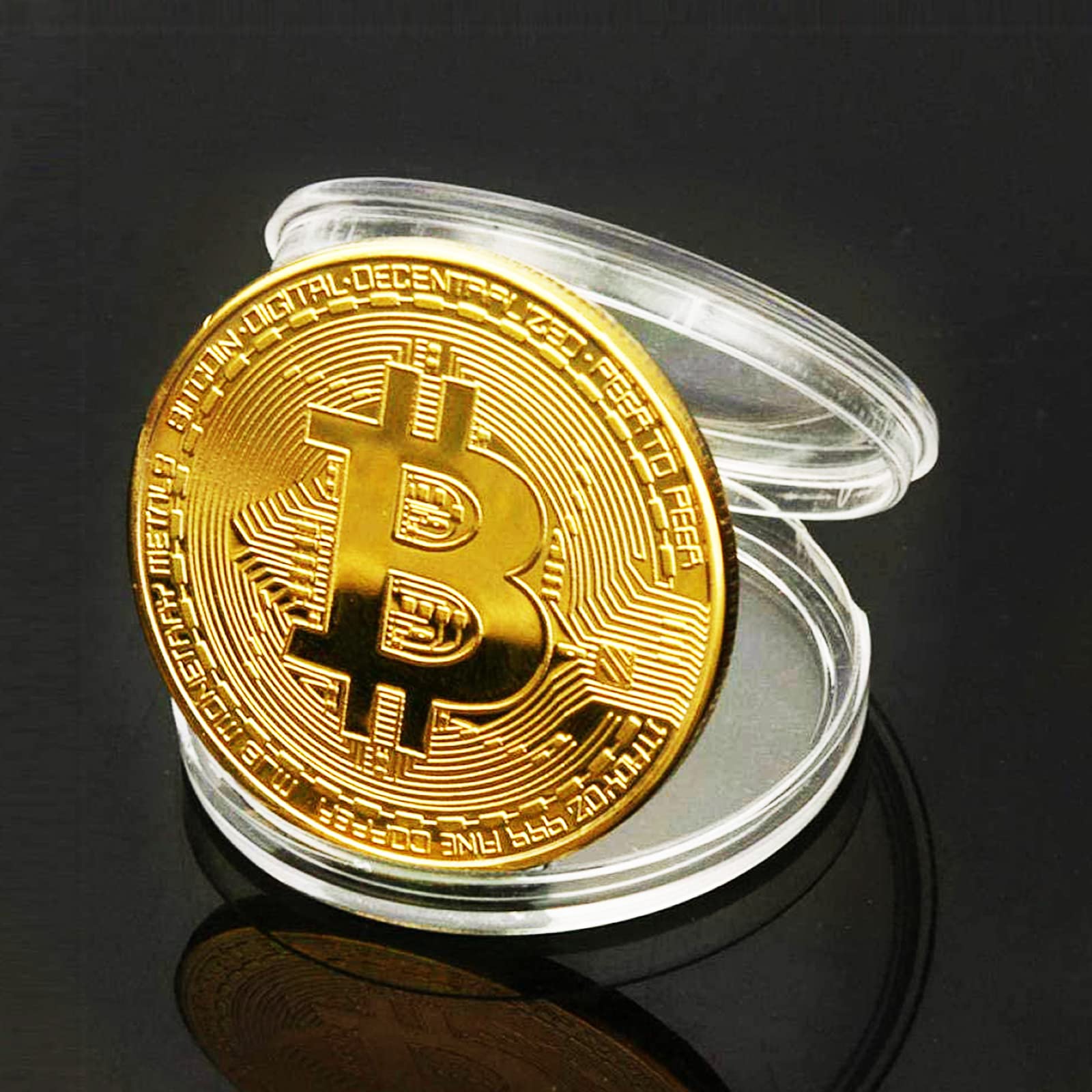 Naturiway 1Pcs Bitcoin Coin, Bitcoin Commemorative Coin 24K Gold Plated, 3mm BTC Cryptocurrency, Collectible Coin with Protective Case, Blockchain Cryptocurrency, Home and Office Decoration