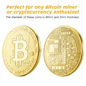 Naturiway 1Pcs Bitcoin Coin, Bitcoin Commemorative Coin 24K Gold Plated, 3mm BTC Cryptocurrency, Collectible Coin with Protective Case, Blockchain Cryptocurrency, Home and Office Decoration