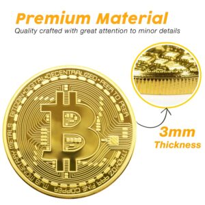 Naturiway 1Pcs Bitcoin Coin, Bitcoin Commemorative Coin 24K Gold Plated, 3mm BTC Cryptocurrency, Collectible Coin with Protective Case, Blockchain Cryptocurrency, Home and Office Decoration