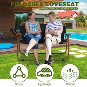 BIGTREE 2-Person Folding Chairs Portable Outdoor Camping Durable Fishing Loveseat Chair for Patio Lawn Picnic BBQ Beach Support 400 lbs - Black