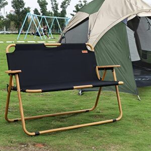 BIGTREE 2-Person Folding Chairs Portable Outdoor Camping Durable Fishing Loveseat Chair for Patio Lawn Picnic BBQ Beach Support 400 lbs - Black