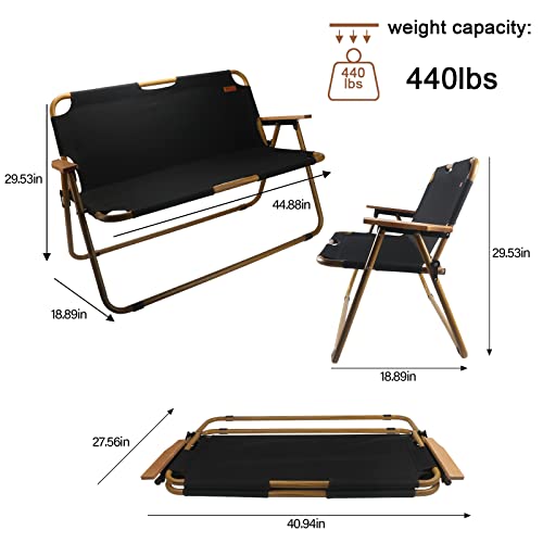 BIGTREE 2-Person Folding Chairs Portable Outdoor Camping Durable Fishing Loveseat Chair for Patio Lawn Picnic BBQ Beach Support 400 lbs - Black