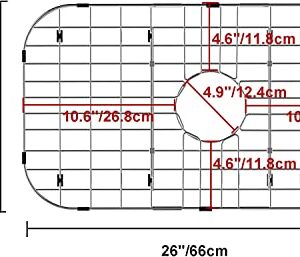 Alonsoo Sink Grid Sink Protectors 26" x 14 1/8" W, Kitchen Sink Grid Centered Drain with Corner Radius 3-1/2", Stainless Steel Sink Rack Kitchen Sink Protector, Sink Bottom Rack