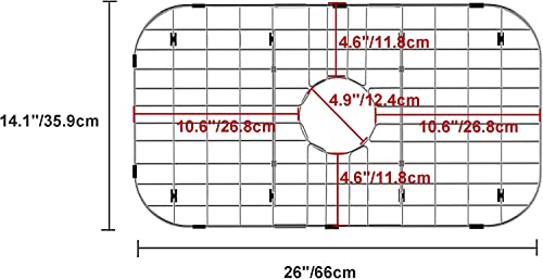 Alonsoo Sink Grid Sink Protectors 26" x 14 1/8" W, Kitchen Sink Grid Centered Drain with Corner Radius 3-1/2", Stainless Steel Sink Rack Kitchen Sink Protector, Sink Bottom Rack