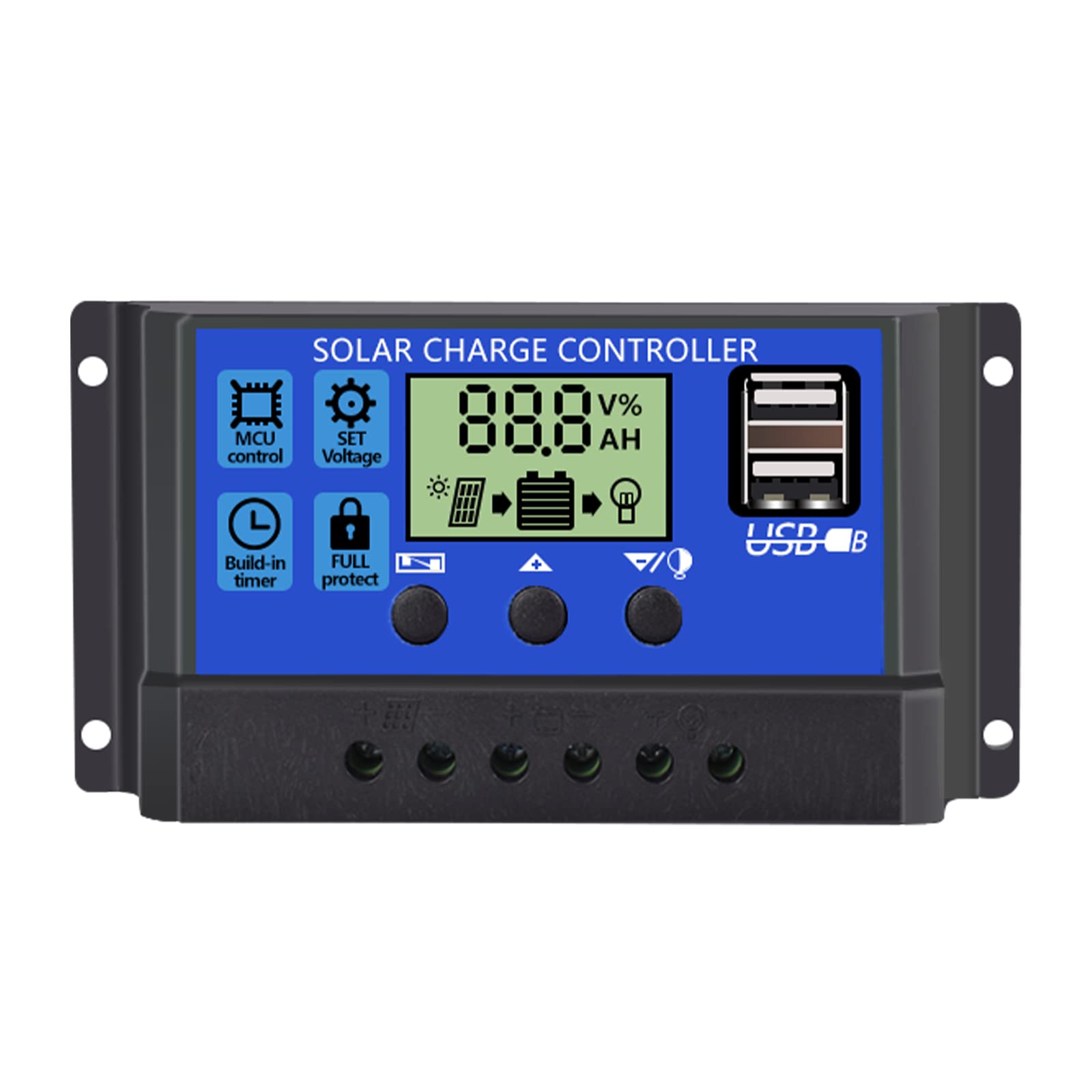 WERCHTAY 30A Solar Charge Controller 12V/ 24V Solar Panel Charge Controller Intelligent Regulator with 5V Dual USB Port Display Adjustable Parameter LCD Display and Timer Setting ON/Off Hours