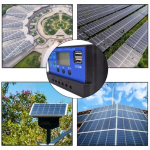 WERCHTAY 30A Solar Charge Controller 12V/ 24V Solar Panel Charge Controller Intelligent Regulator with 5V Dual USB Port Display Adjustable Parameter LCD Display and Timer Setting ON/Off Hours