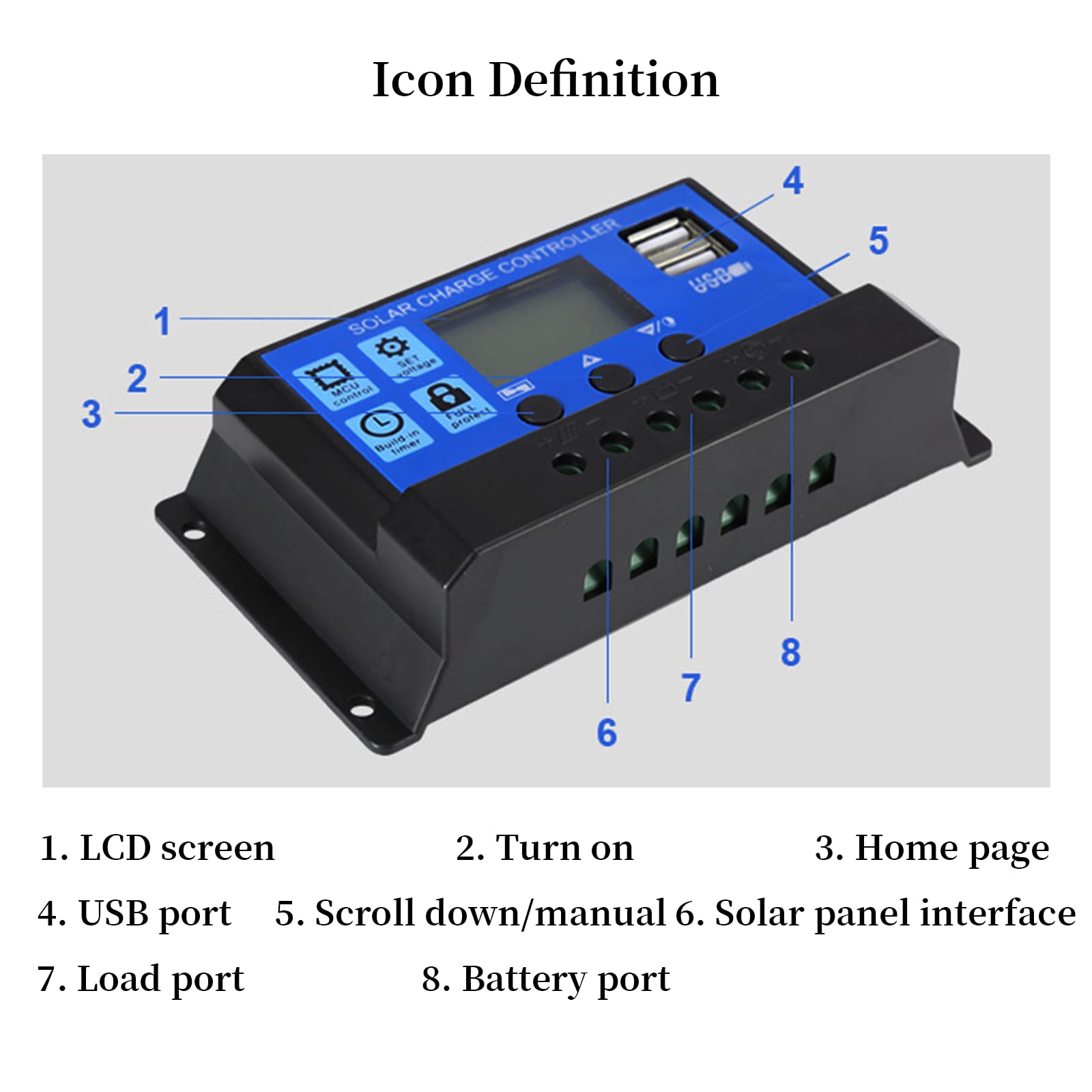 WERCHTAY 30A Solar Charge Controller 12V/ 24V Solar Panel Charge Controller Intelligent Regulator with 5V Dual USB Port Display Adjustable Parameter LCD Display and Timer Setting ON/Off Hours