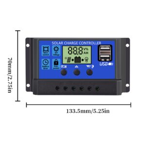 WERCHTAY 30A Solar Charge Controller 12V/ 24V Solar Panel Charge Controller Intelligent Regulator with 5V Dual USB Port Display Adjustable Parameter LCD Display and Timer Setting ON/Off Hours