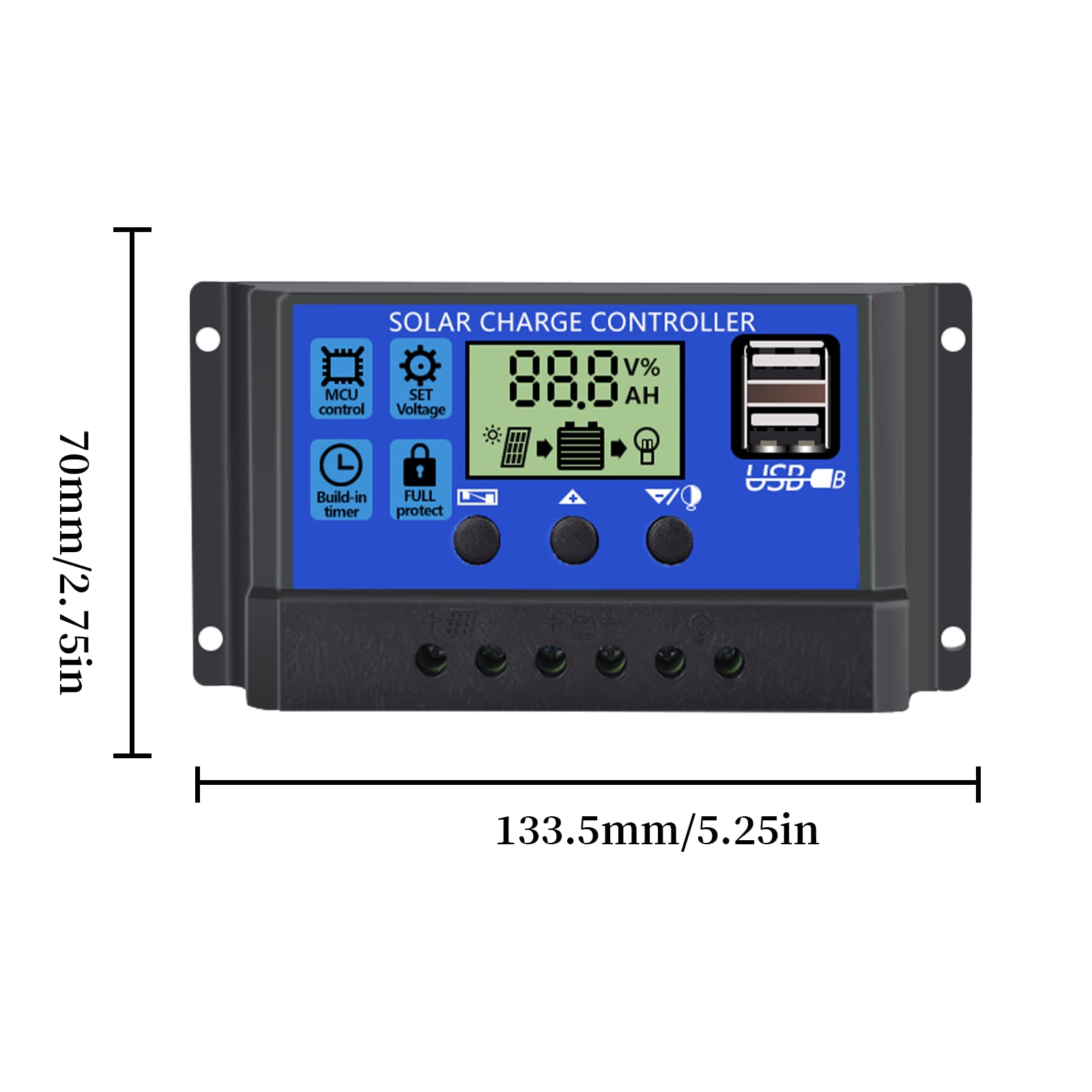 WERCHTAY 30A Solar Charge Controller 12V/ 24V Solar Panel Charge Controller Intelligent Regulator with 5V Dual USB Port Display Adjustable Parameter LCD Display and Timer Setting ON/Off Hours