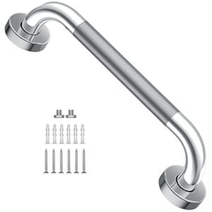 12 inch anti slip shower grab bar, yuande chrome finish stainless steel bath grab bar, knurled bathroom safety rail, shower handrail support, handicap elderly injury senior balance assist handles