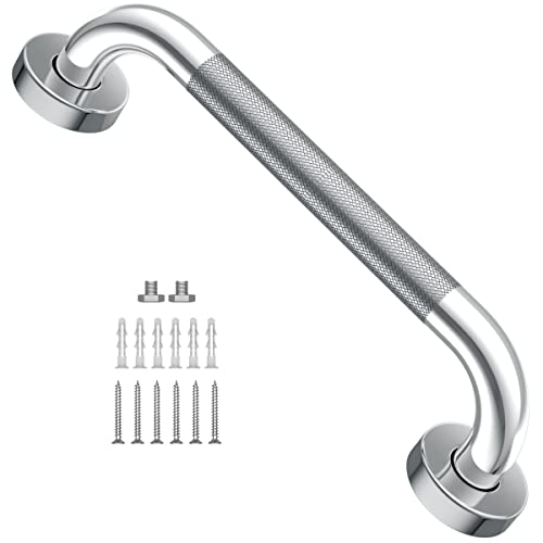 12 Inch Anti Slip Shower Grab Bar, YuanDe Chrome Finish Stainless Steel Bath Grab Bar, Knurled Bathroom Safety Rail, Shower Handrail Support, Handicap Elderly Injury Senior Balance Assist Handles