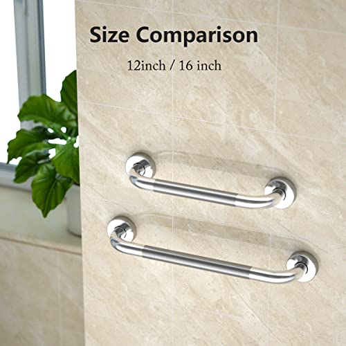 12 Inch Anti Slip Shower Grab Bar, YuanDe Chrome Finish Stainless Steel Bath Grab Bar, Knurled Bathroom Safety Rail, Shower Handrail Support, Handicap Elderly Injury Senior Balance Assist Handles