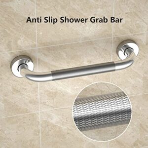 12 Inch Anti Slip Shower Grab Bar, YuanDe Chrome Finish Stainless Steel Bath Grab Bar, Knurled Bathroom Safety Rail, Shower Handrail Support, Handicap Elderly Injury Senior Balance Assist Handles