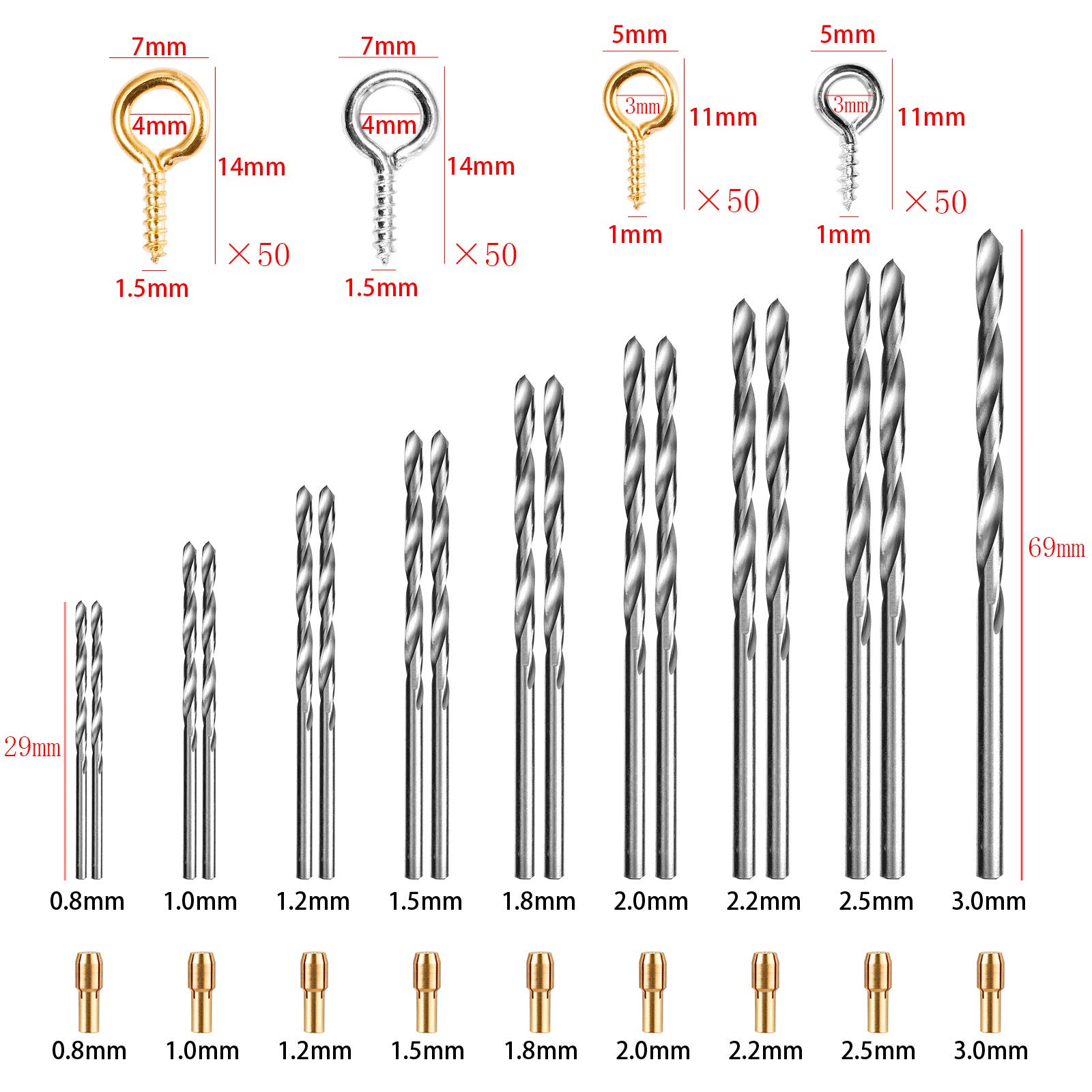 Uolor Electric Corded Hand Drill Kit, Pin Vise Set with 17Pcs Twist Drill Bit, 10Pcs Collet and 200Pcs Screw Eye Pin for Resin Wood Plastic Polymer Clay Keychain Pendant Earring Jewelry Making - Uolor