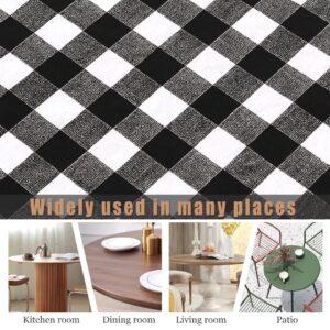 Fitable Vinyl Fitted Round Table Cover with Elastic, Black and White Checkered Tablecloth with Flannel Backing Plaid Table Cloth for Indoor Outdoor Picnic Party (Fit for 45"-56" Round Tables)