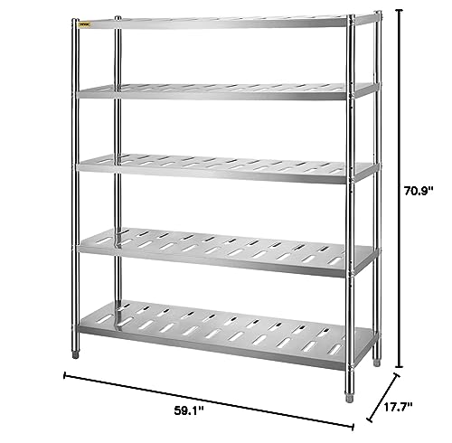 VEVOR Storage Shelf, 5-Tier Storage Shelving Unit, Stainless Steel Garage Shelf, 59.1 x 17.7 x 70.9 inch Heavy Duty Storage Shelving, 661 Lbs Total Capacity with Adjustable Height and Vent Holes