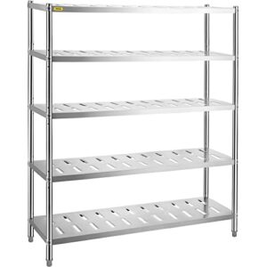 VEVOR Storage Shelf, 5-Tier Storage Shelving Unit, Stainless Steel Garage Shelf, 59.1 x 17.7 x 70.9 inch Heavy Duty Storage Shelving, 661 Lbs Total Capacity with Adjustable Height and Vent Holes