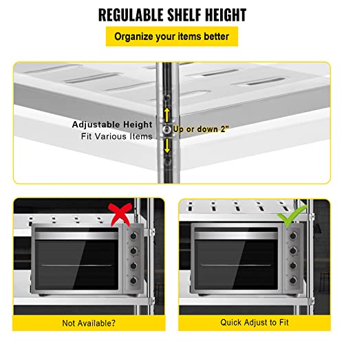 VEVOR Storage Shelf, 5-Tier Storage Shelving Unit, Stainless Steel Garage Shelf, 59.1 x 17.7 x 70.9 inch Heavy Duty Storage Shelving, 661 Lbs Total Capacity with Adjustable Height and Vent Holes