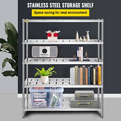 VEVOR Storage Shelf, 5-Tier Storage Shelving Unit, Stainless Steel Garage Shelf, 59.1 x 17.7 x 70.9 inch Heavy Duty Storage Shelving, 661 Lbs Total Capacity with Adjustable Height and Vent Holes