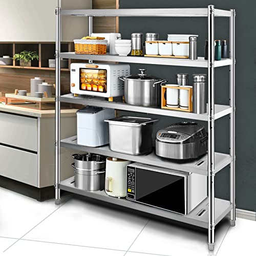 VEVOR Storage Shelf, 5-Tier Storage Shelving Unit, Stainless Steel Garage Shelf, 59.1 x 17.7 x 70.9 inch Heavy Duty Storage Shelving, 661 Lbs Total Capacity with Adjustable Height and Vent Holes