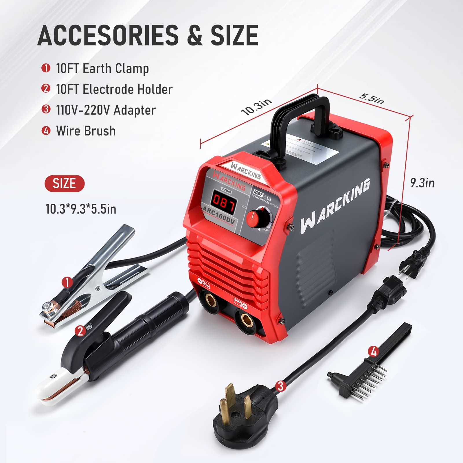 WARCKING 160A Digital Stick Welder, 110/220V Dual Voltage IGBT Inverter ARC Welding Machine, Mini Portable MMA Welder Machine with Hot Start and Anti-Stick