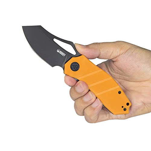 Kubey KU335 Folding Pocket Knife, 2.95 Inch Tanto Plain Blade, G10 Handles Outdoor Camping Hunting Knife with Thumb Hole Open and Reversible Clip, Utility Tool for Men and Women (Yellow)