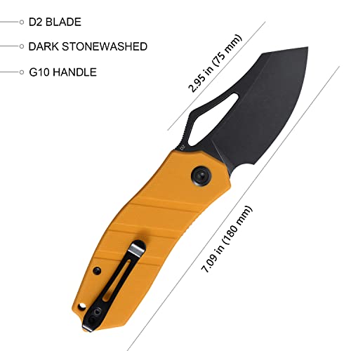 Kubey KU335 Folding Pocket Knife, 2.95 Inch Tanto Plain Blade, G10 Handles Outdoor Camping Hunting Knife with Thumb Hole Open and Reversible Clip, Utility Tool for Men and Women (Yellow)