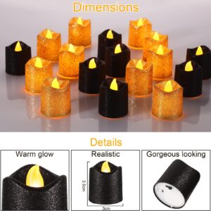 24 Packs Flameless Glitter Candles LED Votive Tealights Battery Operated Tea Lights Warm Yellow Light Holder for Anniversary Wedding New Year Christmas Centerpiece Table Outdoor Decor (Gold, Black)