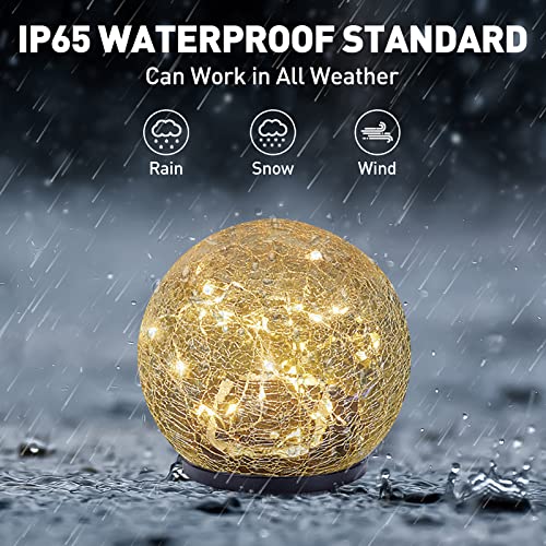 Garden Solar Lights Cracked Glass Ball Waterproof LED for Outdoor Decor Decorations Pathway Patio Yard Lawn, Warm White 2 Globe (5.9”)