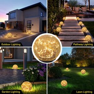 Garden Solar Lights Cracked Glass Ball Waterproof LED for Outdoor Decor Decorations Pathway Patio Yard Lawn, Warm White 2 Globe (5.9”)