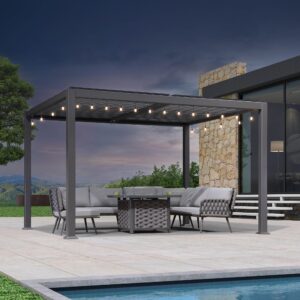 purple leaf 11.5' × 17.7' outdoor louvered pergola with adjustable hardtop gazebo sun shade patio aluminum pergola