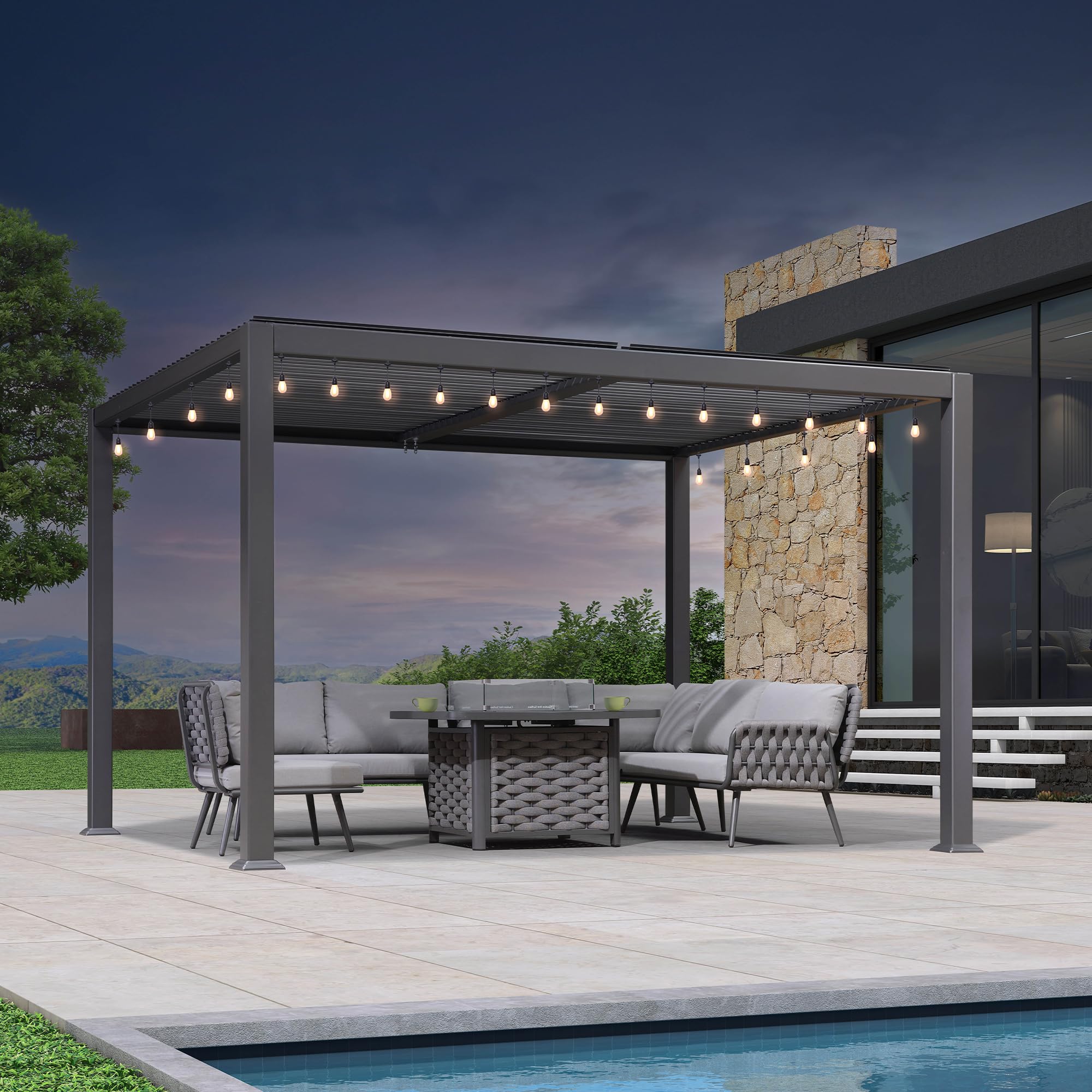 PURPLE LEAF 11.5' × 17.7' Outdoor Louvered Pergola with Adjustable Hardtop Gazebo Sun Shade Patio Aluminum Pergola