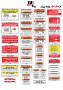 2020 nec solar label pack- 44 premium solar pv safety warning photovoltaic system labels