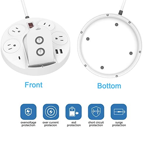 Surge Protector Power Strip Tower, KingTSYU Power Strip Extension Cord with USB C Ports, 4 Outlets and 15W Wireless Charger, USB C PD Power Delivery for Home/Office/Travel (PD 20W)