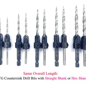 FTG USA Wood Countersink Drill Bit Set 5 Pc Countersink Drill bit #4#6#8#10#12 HSS M2 Tapered Drill Bits with Straight Shank Countersink bit, 2 Stop Collar, 1 Hex Wrench, 6 Countersink Storage Boxes