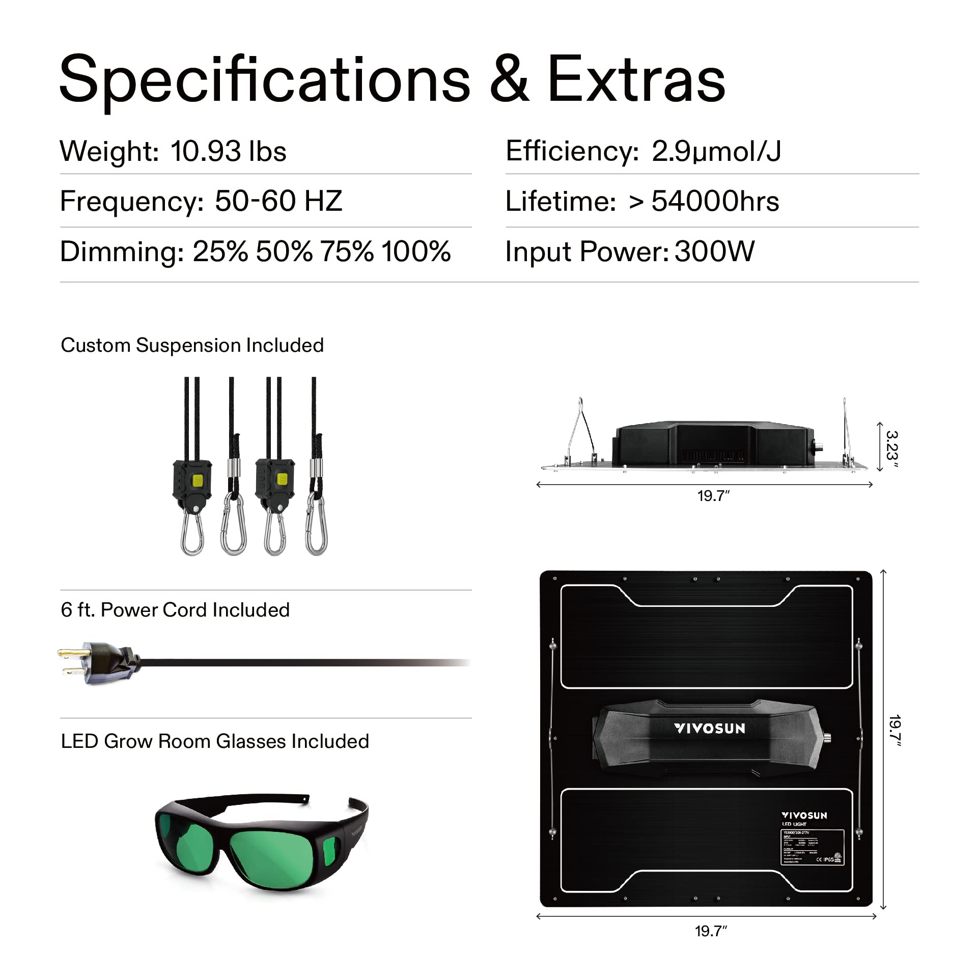 VIVOSUN VS3000 LED Grow Light with Samsung LM301 Diodes & Daisy Chain Driver Dimmable Lights Sunlike Full Spectrum for Seedling Veg & Bloom 300W Plant Grow Lamps for 3x3/4x4 Grow Tent