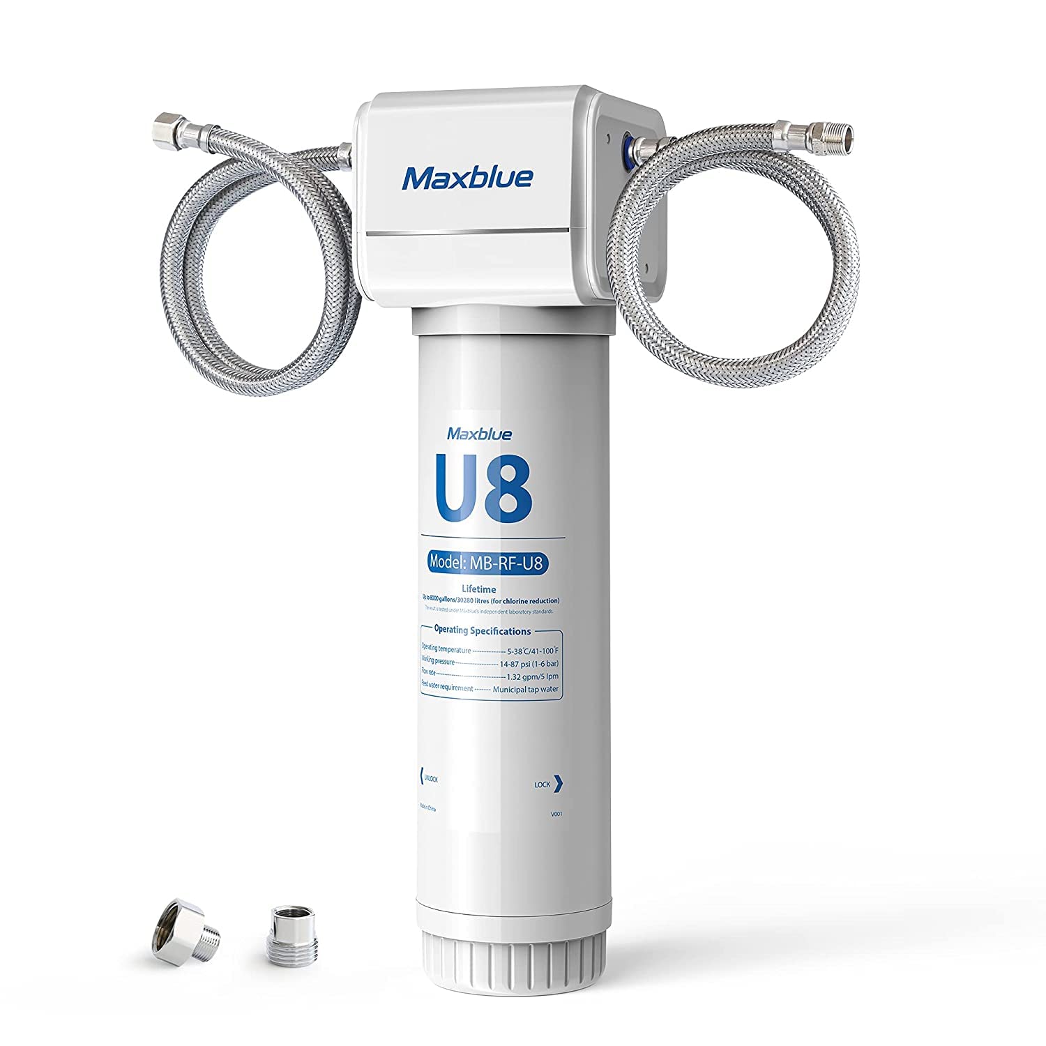 Maxblue U8-ST Under Sink Water Filter System, 2 Years High Capacity, Reduces Lead, Chlorine, Heavy Metals, Bad Taste & Odor, Under Counter Water Filter Direct Connect to Kitchen Faucet, USA Tech