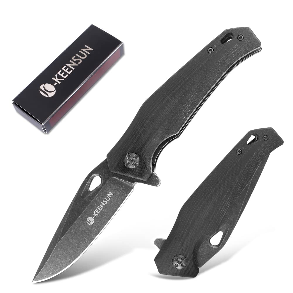 KEENSUN Pocket Folding Knife –Tactical Knife, Hunting Knife, Flipper Knife,EDC Knife.Speed Safe Spring Assisted Opening Knifes with Liner Lock,Thumb stud and Pocketclip.Good for Camping, Hiking, Indoor and Outdoor Activities.