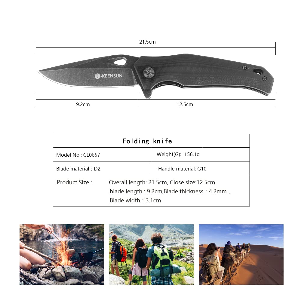 KEENSUN Pocket Folding Knife –Tactical Knife, Hunting Knife, Flipper Knife,EDC Knife.Speed Safe Spring Assisted Opening Knifes with Liner Lock,Thumb stud and Pocketclip.Good for Camping, Hiking, Indoor and Outdoor Activities.